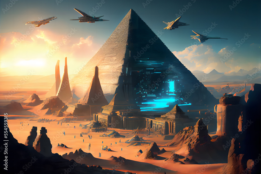 Major cities of Atlantis, advanced civilization, pyramid Stock ...