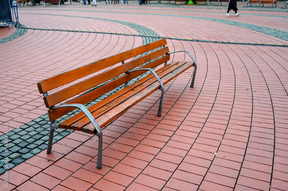 Hostile architecture. Bench with metal armrests designed to stop people ...