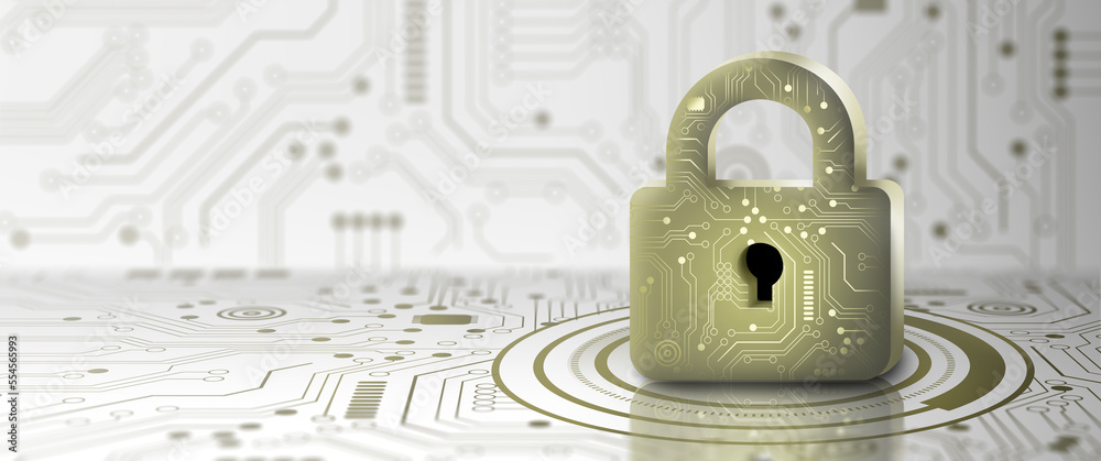 Padlock with Keyhole in data security on Converging point of circuit ...