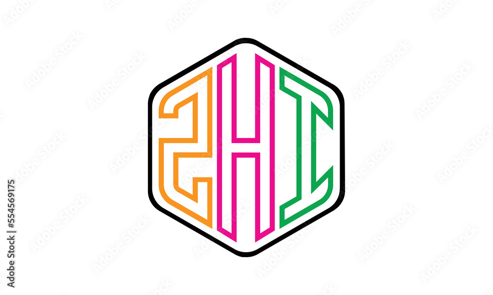 ZHI three-letter polygon iconic logo design vector template, monogram ...