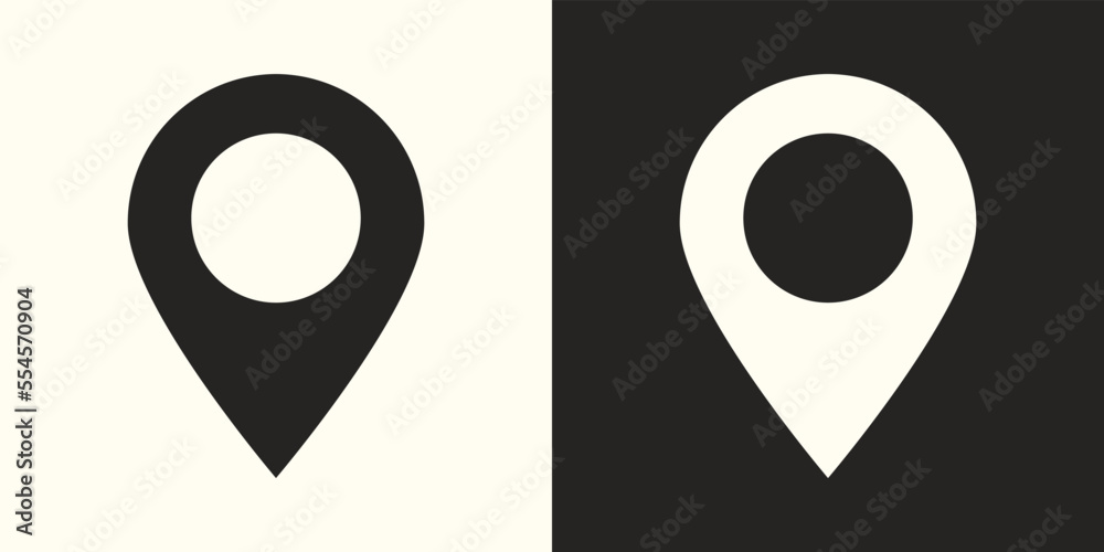 Two location pin icons with the flat style. A sign on a pointer. Map or ...