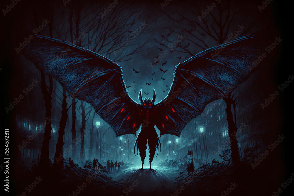 Mothman at night in the forest. Generative AI. ilustração do Stock ...