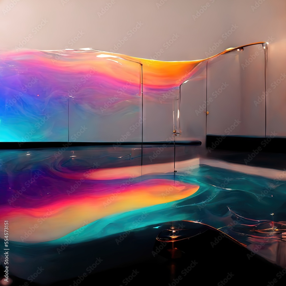 Reflections and refractions of melted contemporary art style glass ...