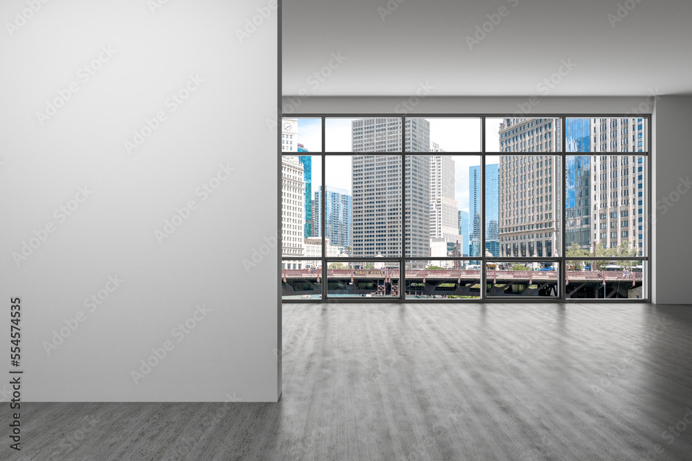 Downtown Chicago City Skyline Buildings Window background. Mockup empty ...