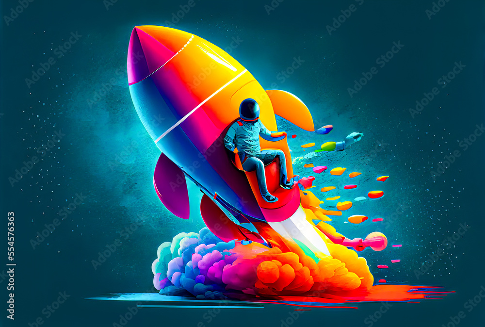 Rocket Office Desk Worker blast off marketing and sales graphics ...