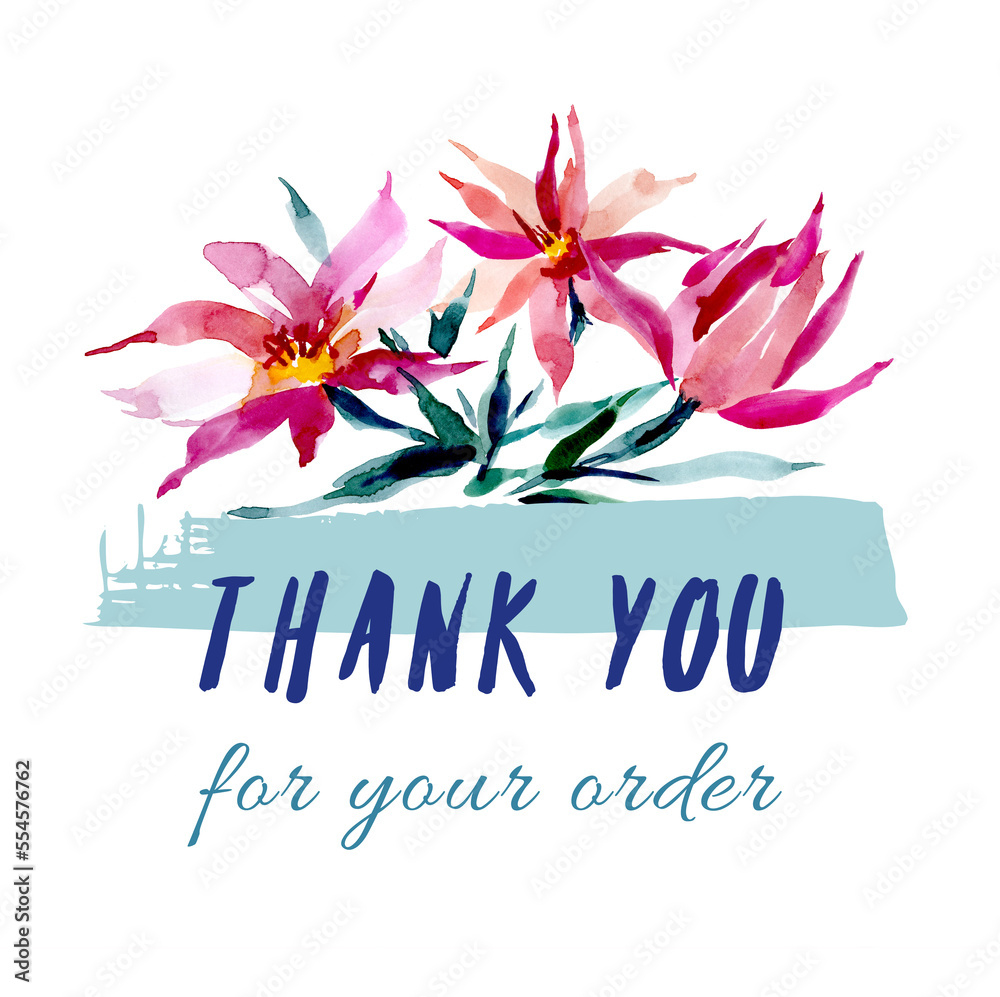 Thank you postcard template for your order, hand-drawn with a floral ...