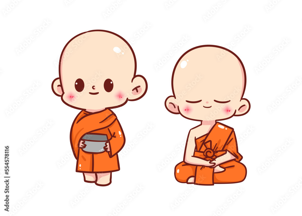 Buddhist monks cartoon character hand draw art illustration Stock ...