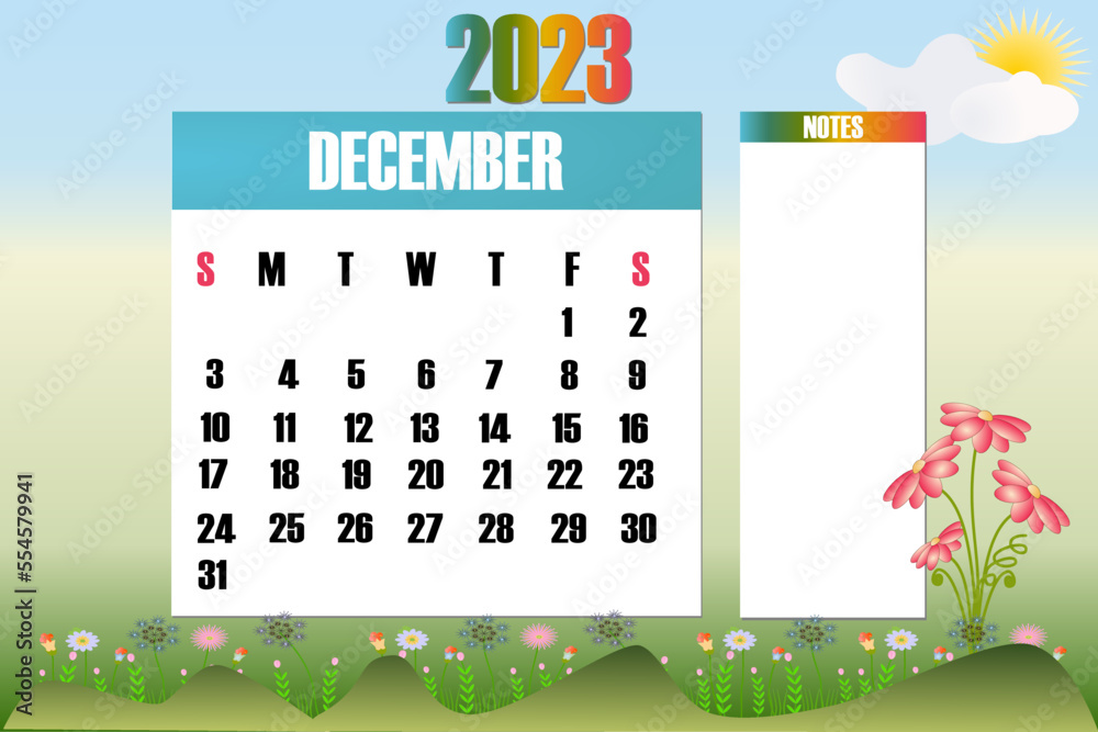 December 2023 - Calendar. Week starts on Stock Vector | Adobe Stock