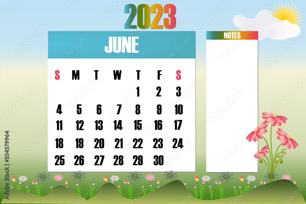 June 2023 - Calendar. Week starts on Sunday - stock vector illustration ...