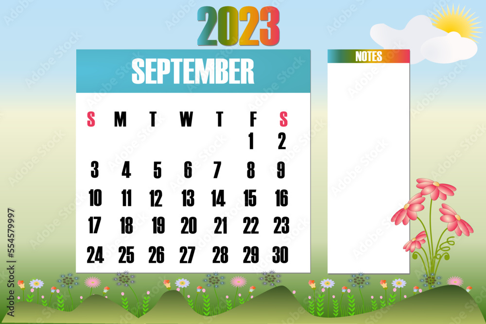 September 2023 - Calendar. Week starts on Sunday - stock vector ...