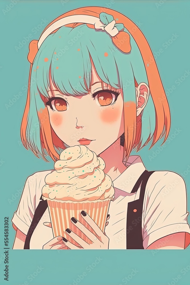 extremely happy anime girl, manga art, simple details, aesthetic ...