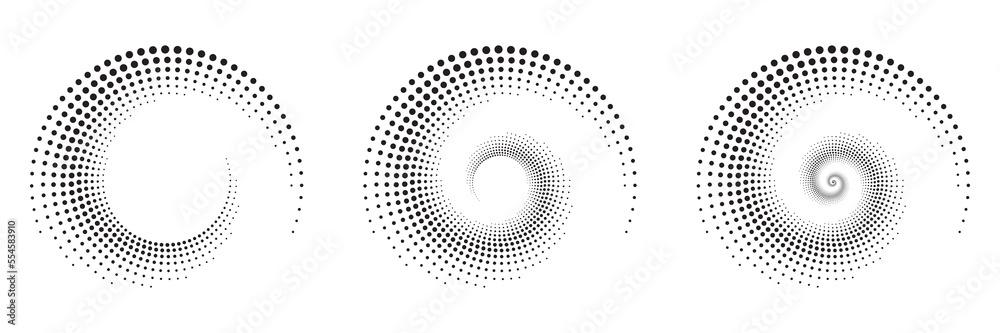 Circle halftone spiral backdrop. Dotted abstract concentric circle. spiral, swirl, twirl element ...