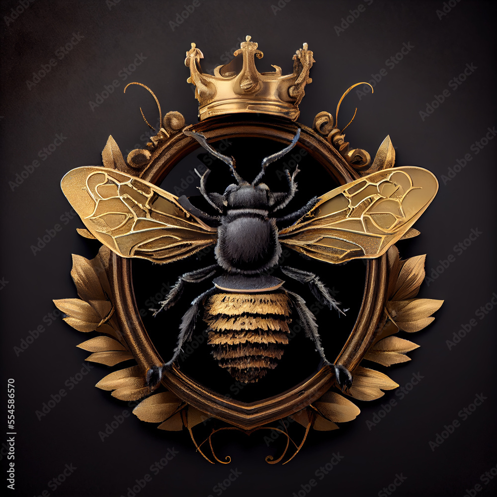 Generative AI: golden queen bee on a stamp Stock Illustration | Adobe Stock