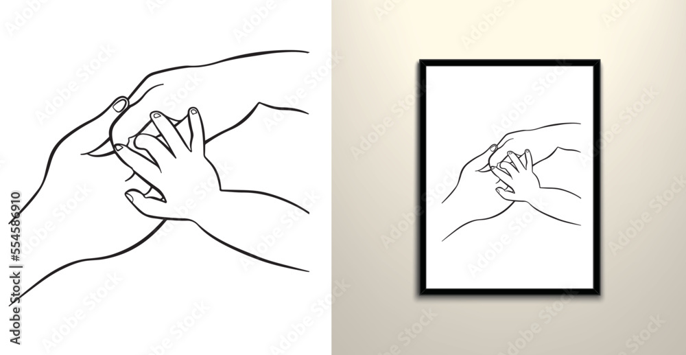 Cute family hands together line art vector drawing Stock Vector | Adobe ...