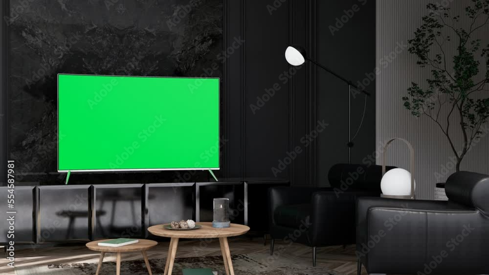 Smart TV with chroma key in modern interior background. On top of that ...