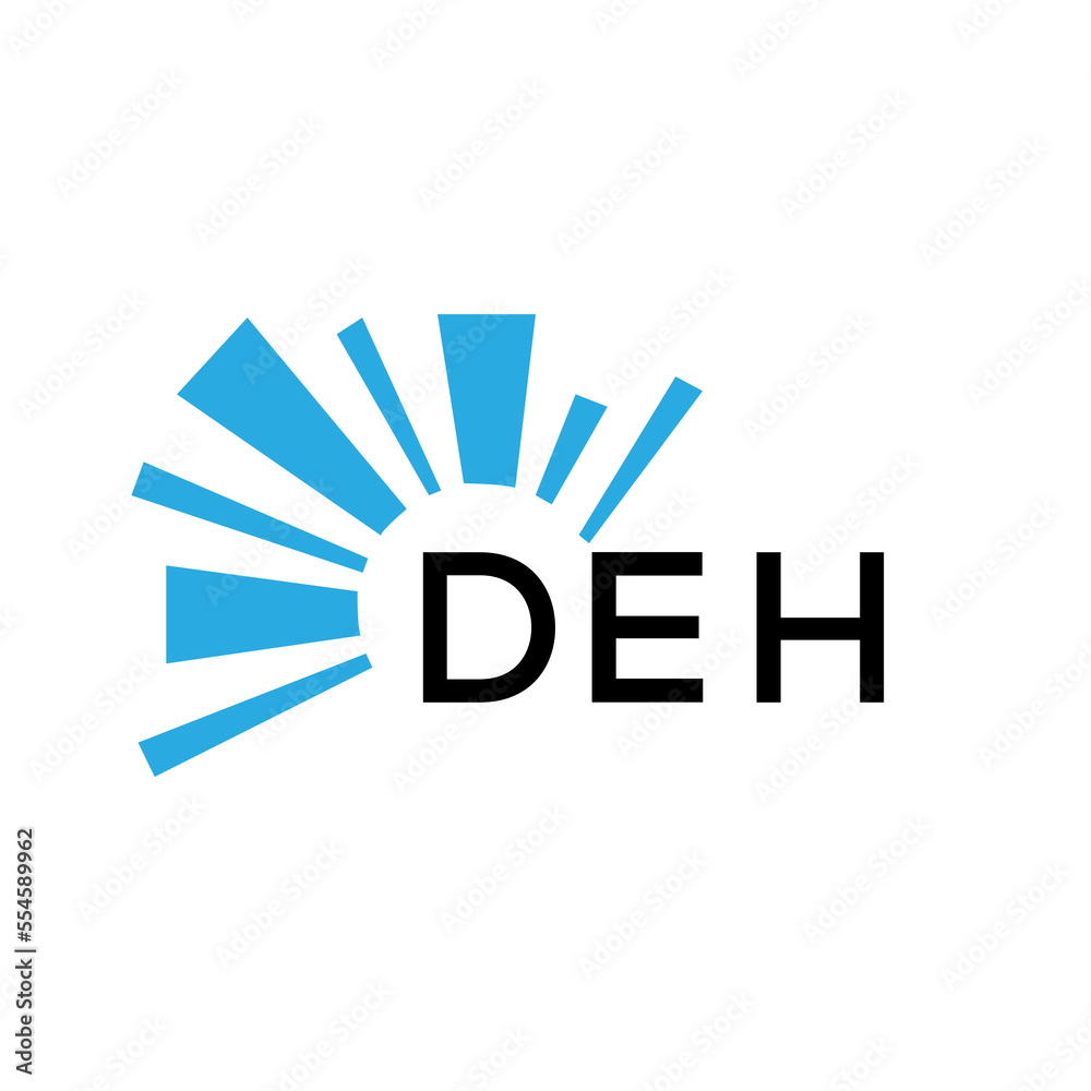 DEH letter logo. DEH blue image on white background and black letter ...