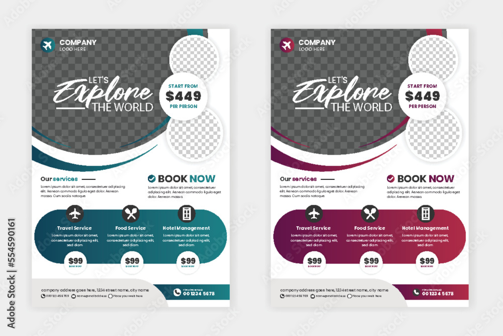 Vector travel holiday flyer design and brochure cover page template for ...