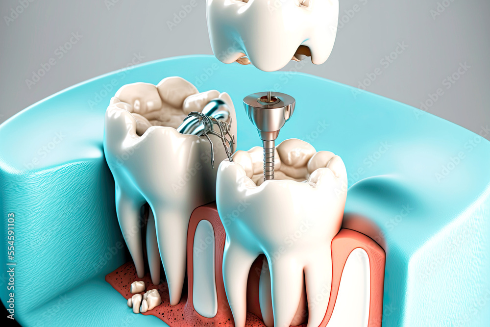 Demonstration model of tooth in gum in section for treatment and dental ...