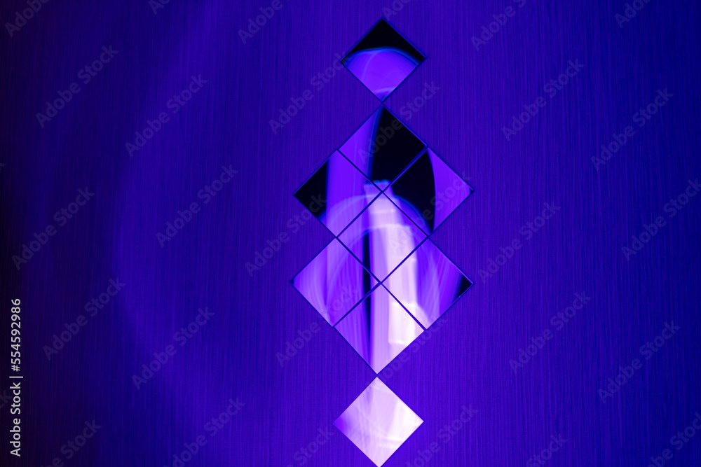 symbol on blue background. blue and white arrows. light reflection in ...