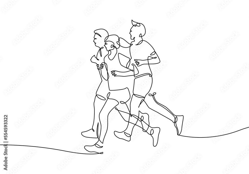 Runners Group One Line Drawing. Running Concept Abstract Minimal ...
