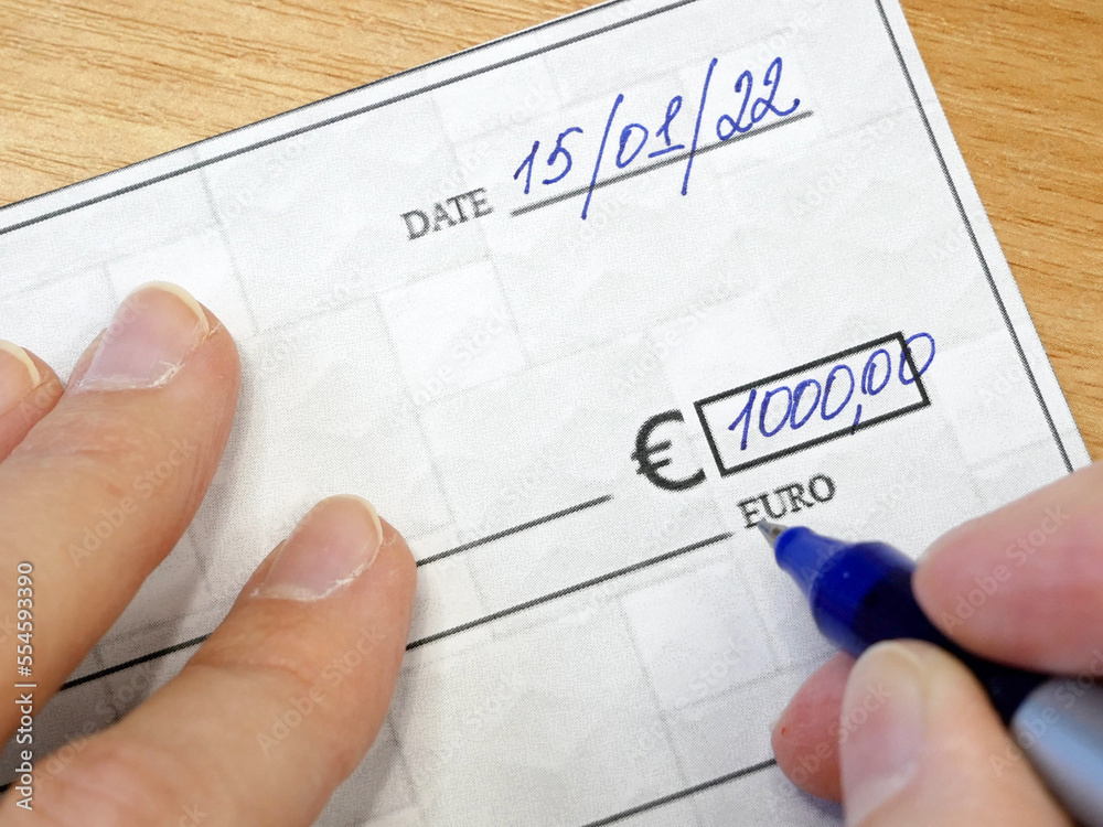 Sign a bank check, Blank bank cheque, Prepare writing a check, closeup ...