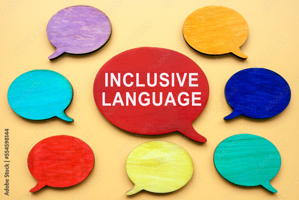 Colorful speech bubbles and sign inclusive language. Stock Photo ...