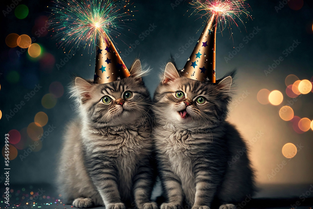 Cats Celebrating New Years