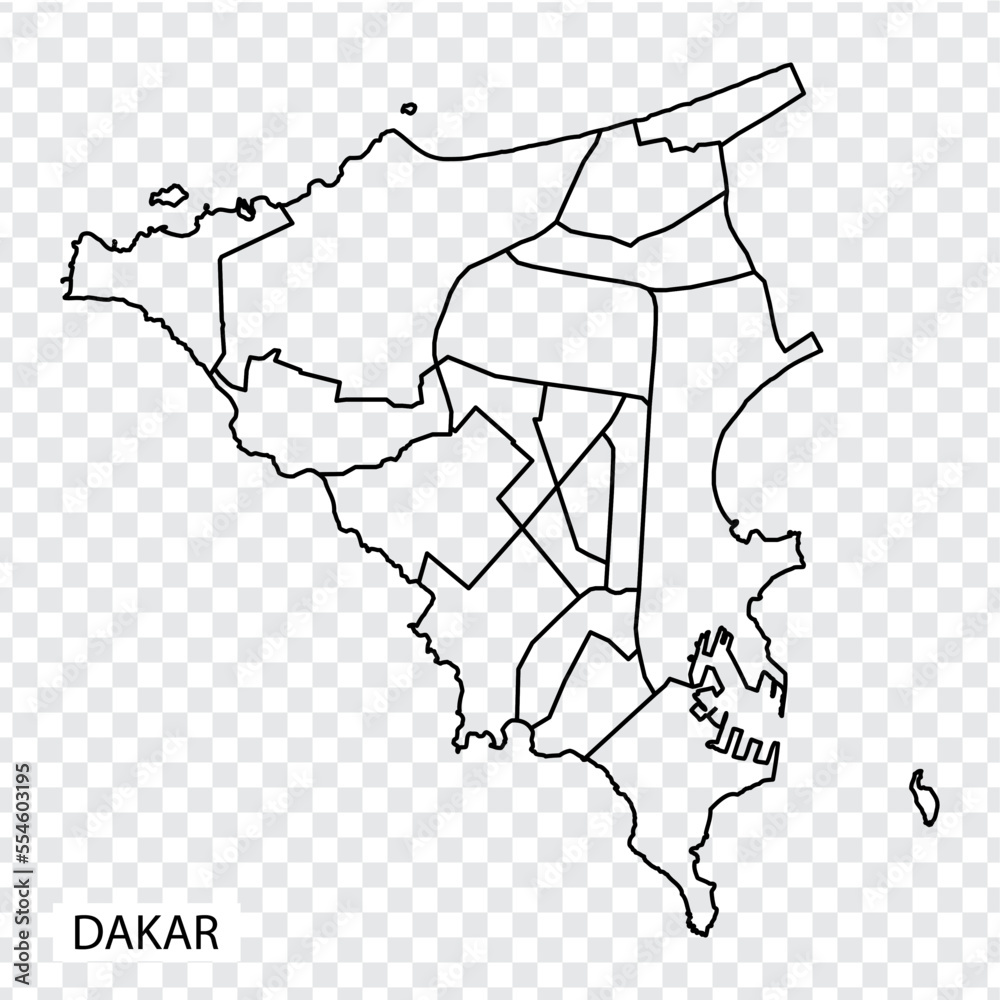High Quality map of Dakar is a capital of Senegal, with borders of the ...