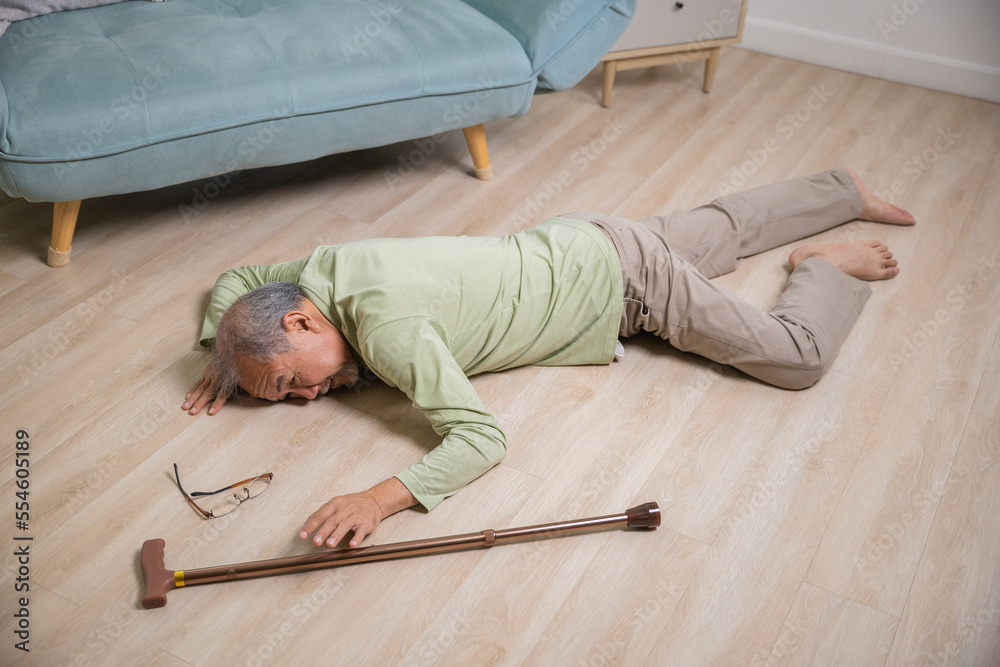 Asian elderly man retired headache after fall down, Sick senior old man ...