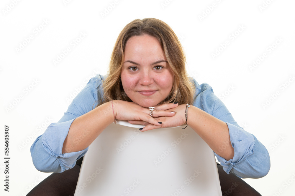 Beautiful young pretty curvy woman portrait smiling cute girl with long ...