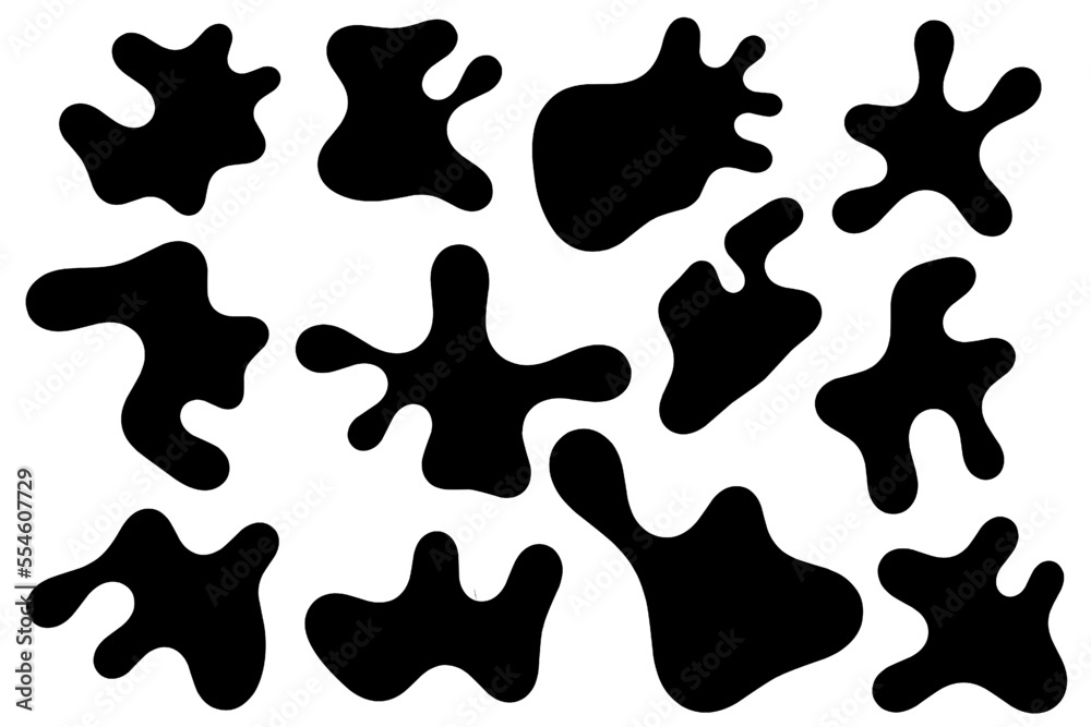 Big set of abstract liquid forms and fluid shapes, blobs element, black ...
