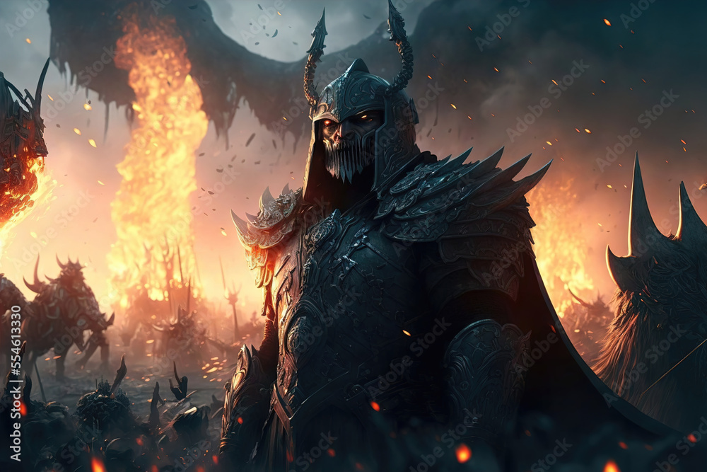 Battle of knights in armor on the battlefield, the struggle of good ...