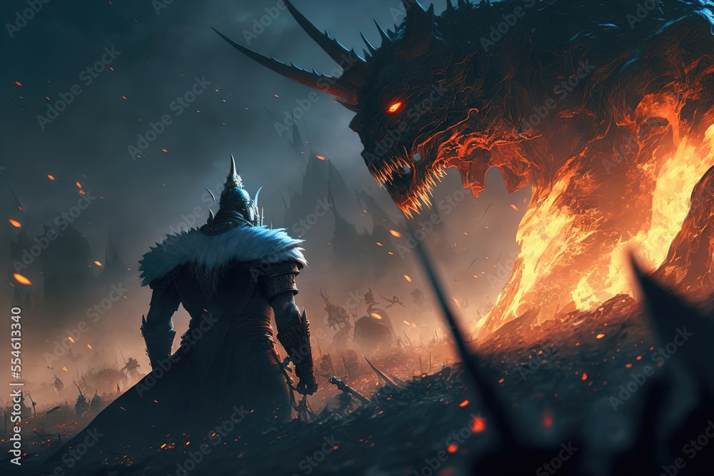 Battle of knights in armor on the battlefield, the struggle of good ...