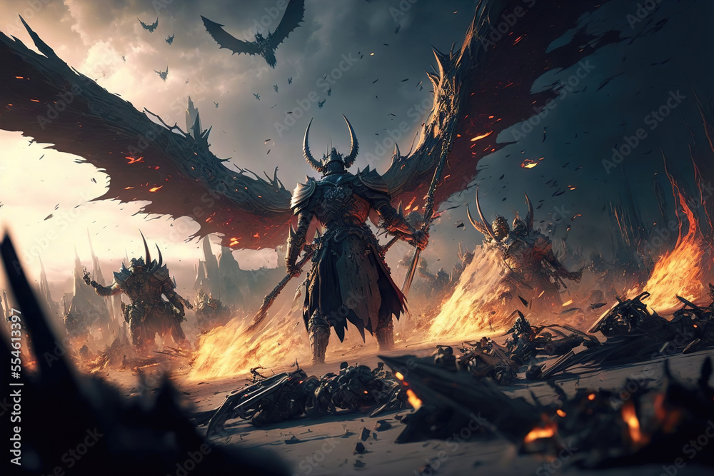 Battle of knights in armor on the battlefield, the struggle of good ...