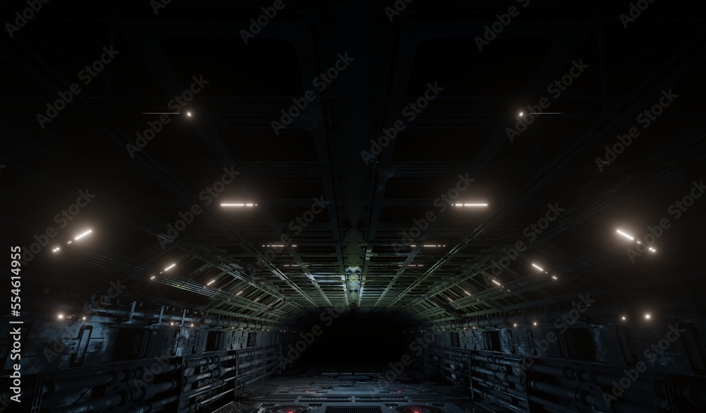 Great hall laboratory underground in dark scene 3D rendering sci-fi ...