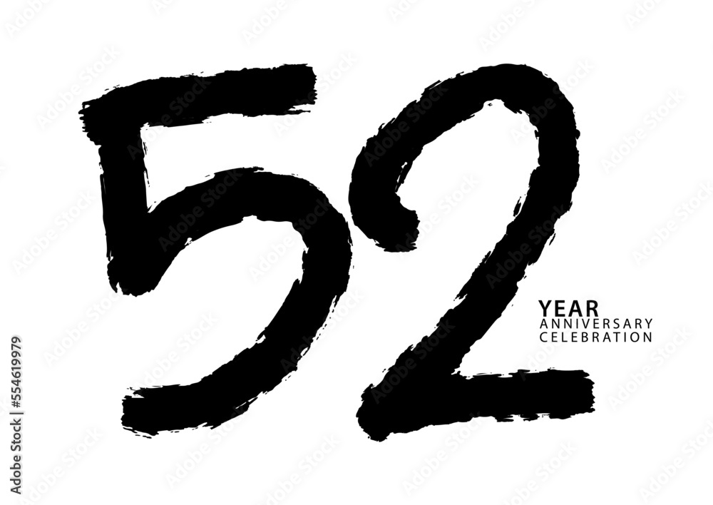 52 year anniversary celebration black color logotype vector, 52 number ...