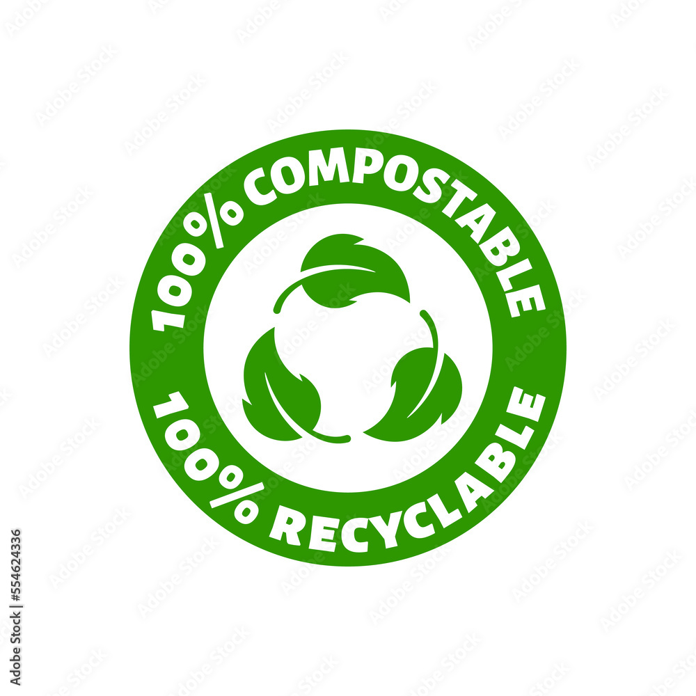 Recyclable biodegradable compostable circle green inons. Vector eco bio ...