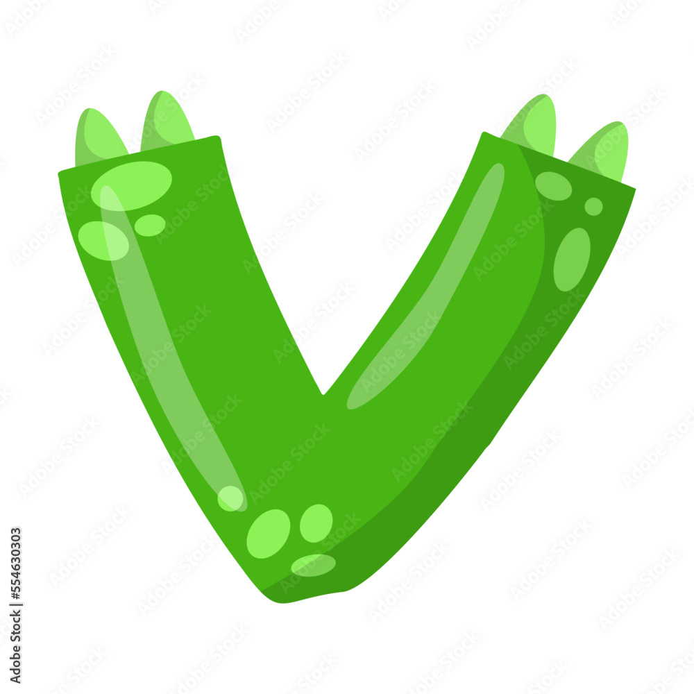 Alphabet letter V in dinosaur font vector illustration. Cute cartoon ...