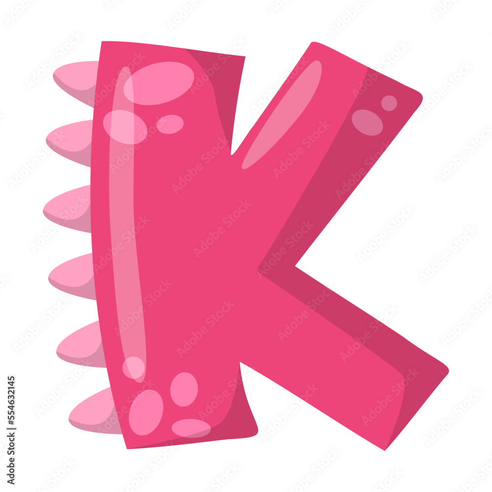 Alphabet letter K in dinosaur font vector illustration. Cute cartoon ...