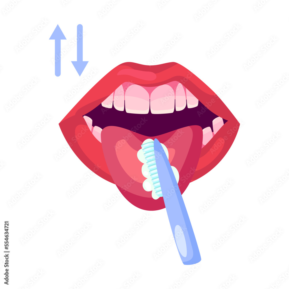 Instruction on how to brush teeth cartoon illustration. Poster with ...