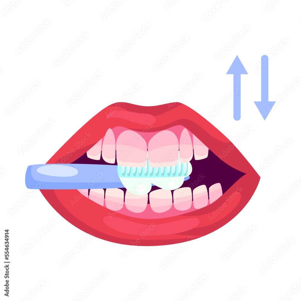 Instruction on how to brush teeth cartoon illustration. Poster with ...