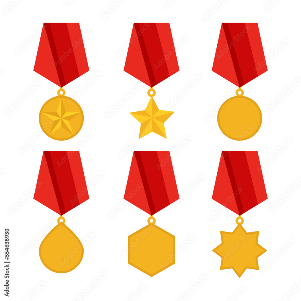 Military medals of different shapes vector illustrations set ...