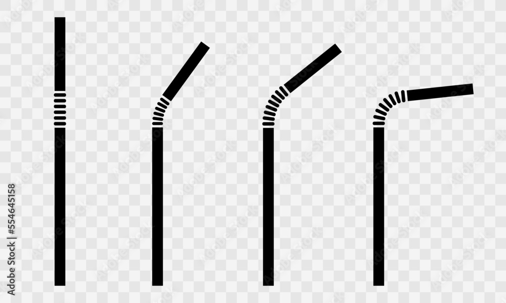 Set of straws plastic vector icons on transparent background. Black ...