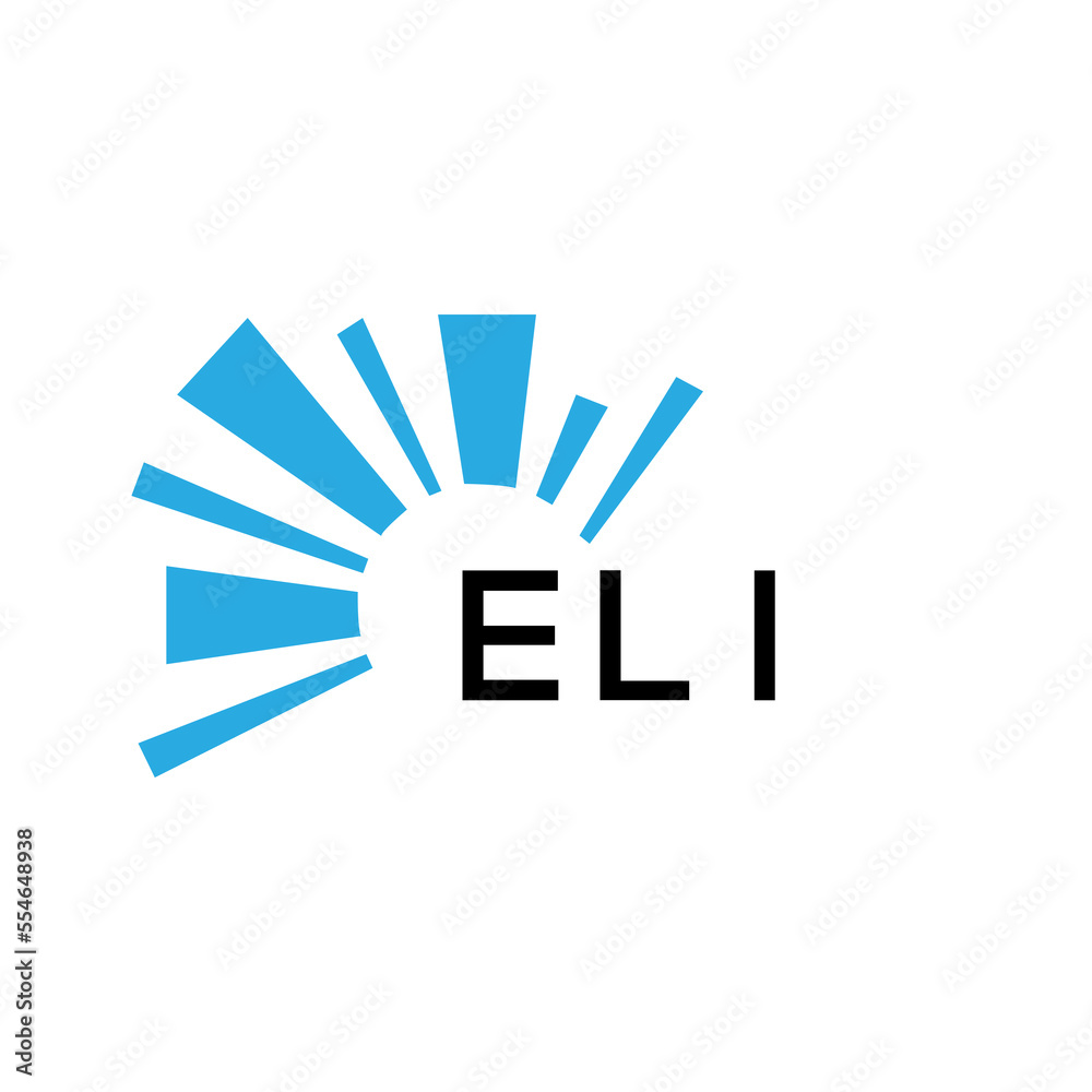 ELI letter logo. ELI blue image on white background and black letter ...