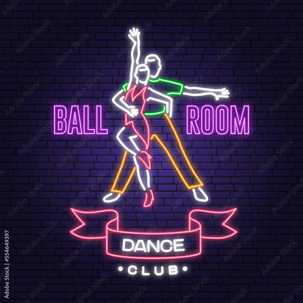 Ballroom dance sport club Bright Neon Sign. Dance sport neon emblem ...