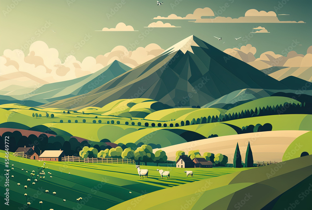 Sunny rural setting. Using an image from a layer as a parallax overlay. Farm fields, pastures ...