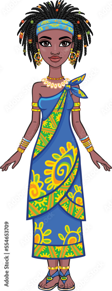 Animation portrait of the attractive African girl. Bright ethnic ...