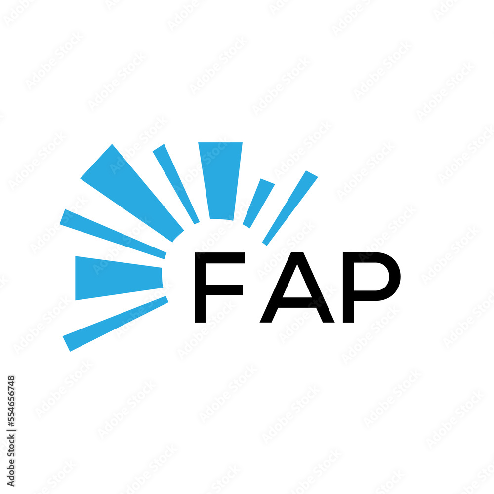 FAP letter logo. FAP blue image on white background and black letter ...