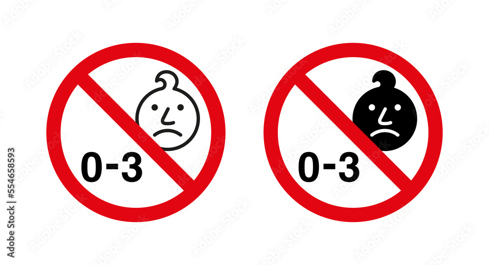 Not for children under the age of 3 years old. 0-3 icon. Warning symbol ...