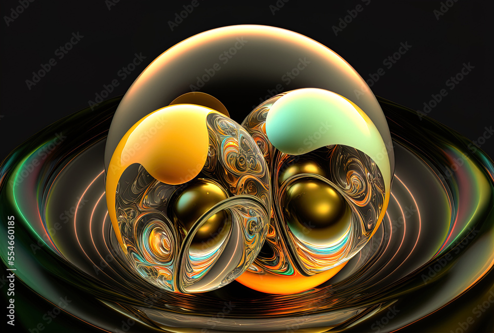 spherical and curvy bright balls and rings. abstract forms that ...